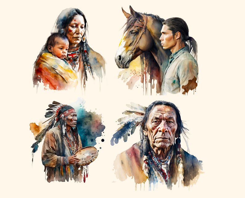 Native Americans Watercolor Clipart Png Cute Shaman Digital - Etsy