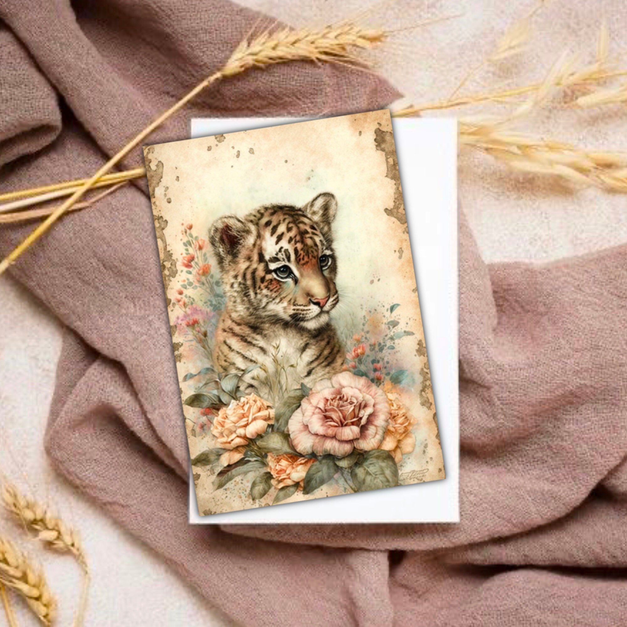 Tiger Digital Cards Journal Cards Vintage Postcards Print - Etsy
