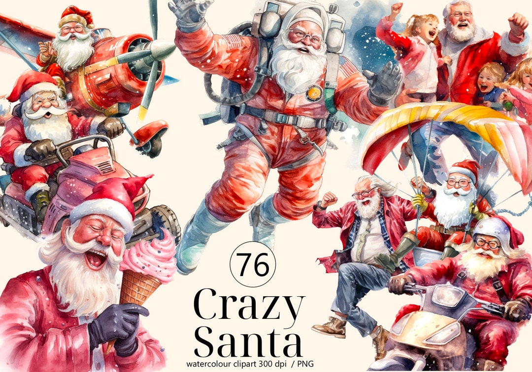 Crazy Santa Claus Watercolour Clipart, Merry Christmas Collection ...