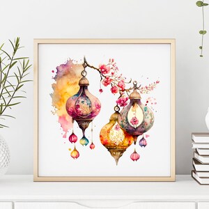 Chinese Lanterns Watercolor Clipart Png, Digital Print, Illustration ...