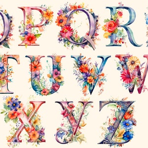 Blooming Alphabet Watercolor Png, 26 Floral Letters Clipart, Digital ...