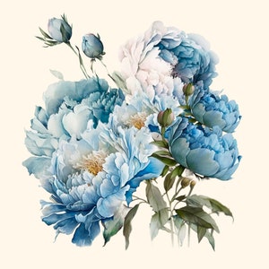 Blue Peonies Clipart Watercolor Png, Cute Floral Digital Print ...