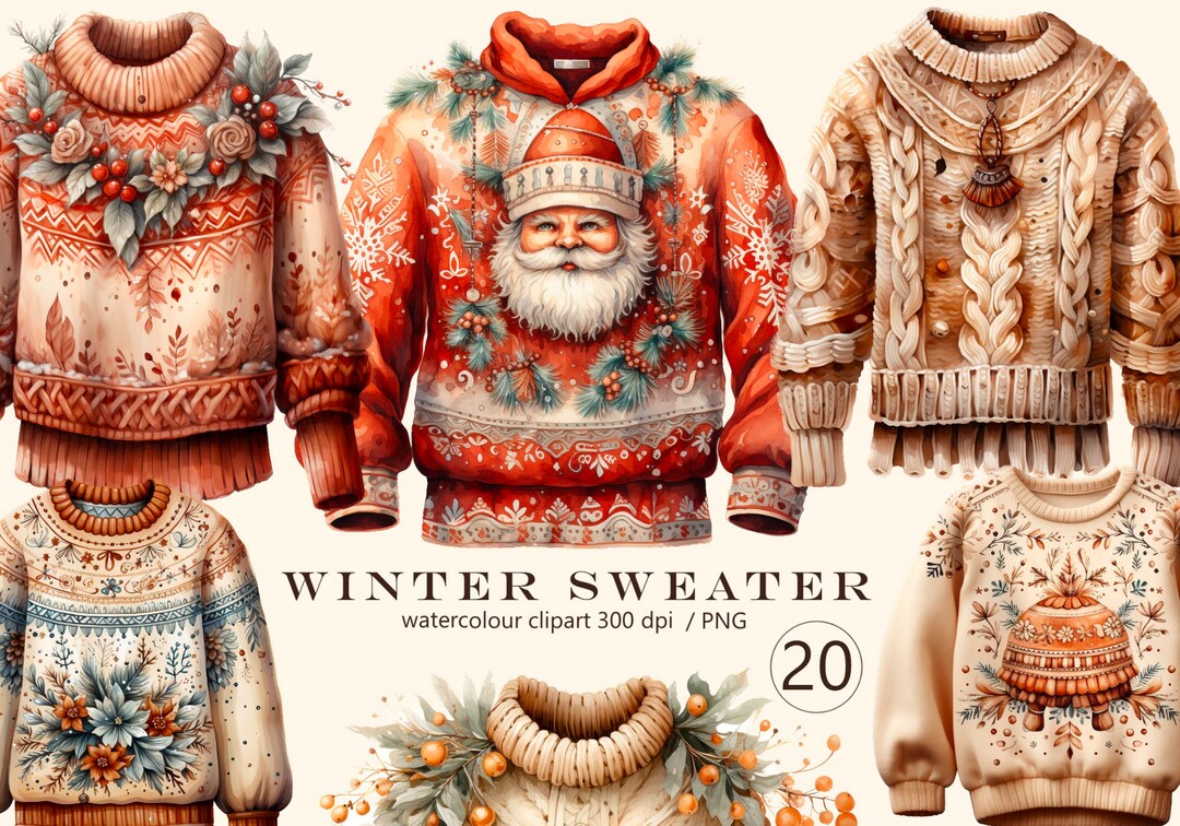 Winter Sweater, Christmas Watercolour Clipart, Jingle, Holiday ...