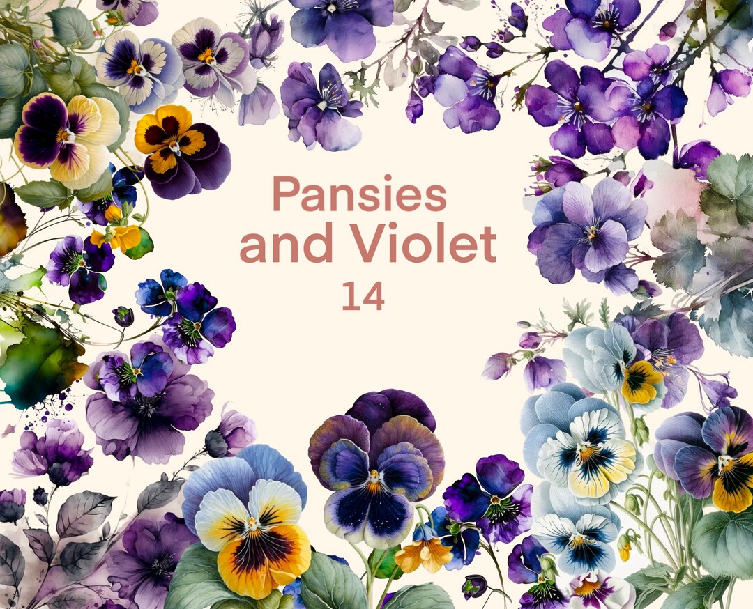 Pansies and Violet Clipart Watercolor Png, Flowers Digital Print ...