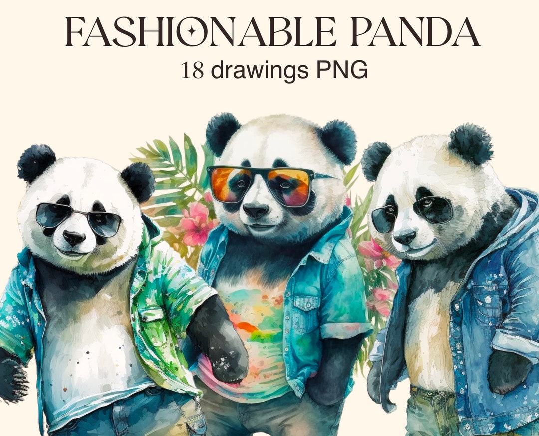 Cute Panda, Fashionable Panda, Stylish Panda Clipart Watercolour ...