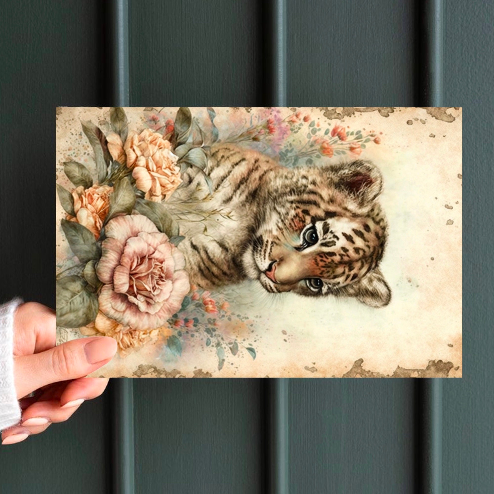 Tiger Digital Cards Journal Cards Vintage Postcards Print - Etsy