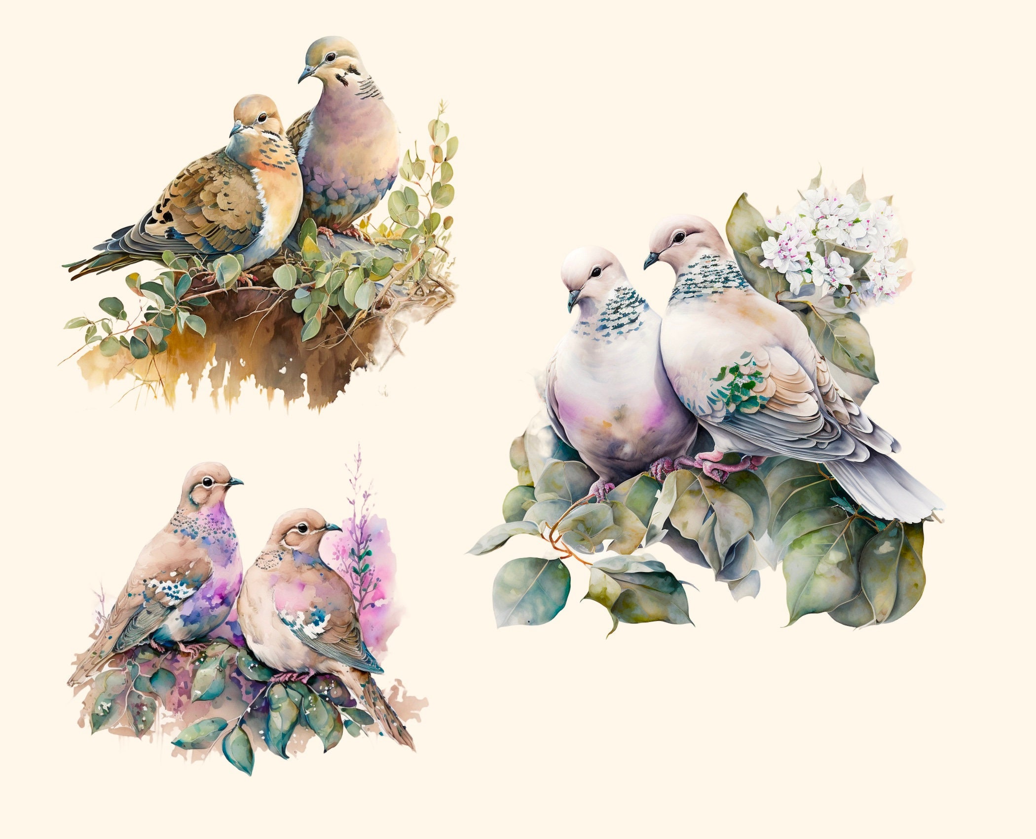 Pigeons Clipart Watercolor Png Cute Pigeon Digital Print - Etsy UK