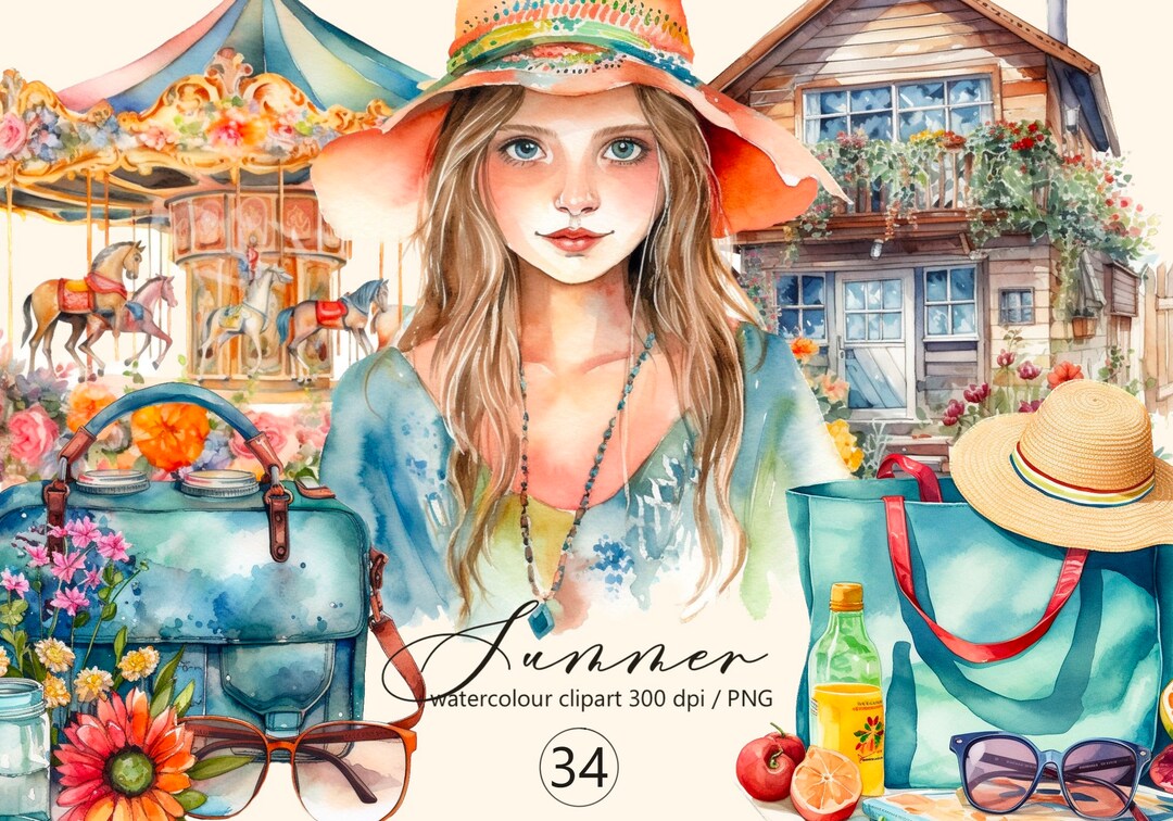 Summer, Summer Travel Clipart Watercolor Sublimation Download, Vacation ...