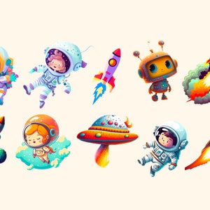 Space Adventure Clipart Watercolor Png, Baby Astronaut, Planets Digital ...