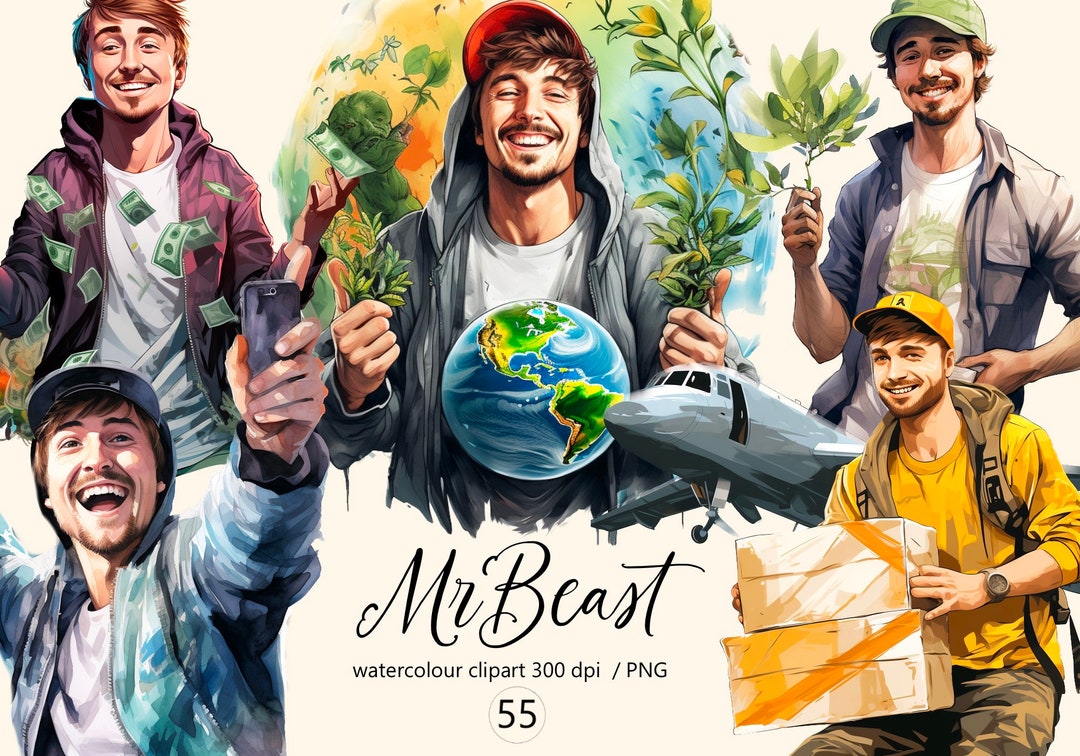 Mr Beast, Watercolor Clipart, Digital Print, Digital Illustration ...