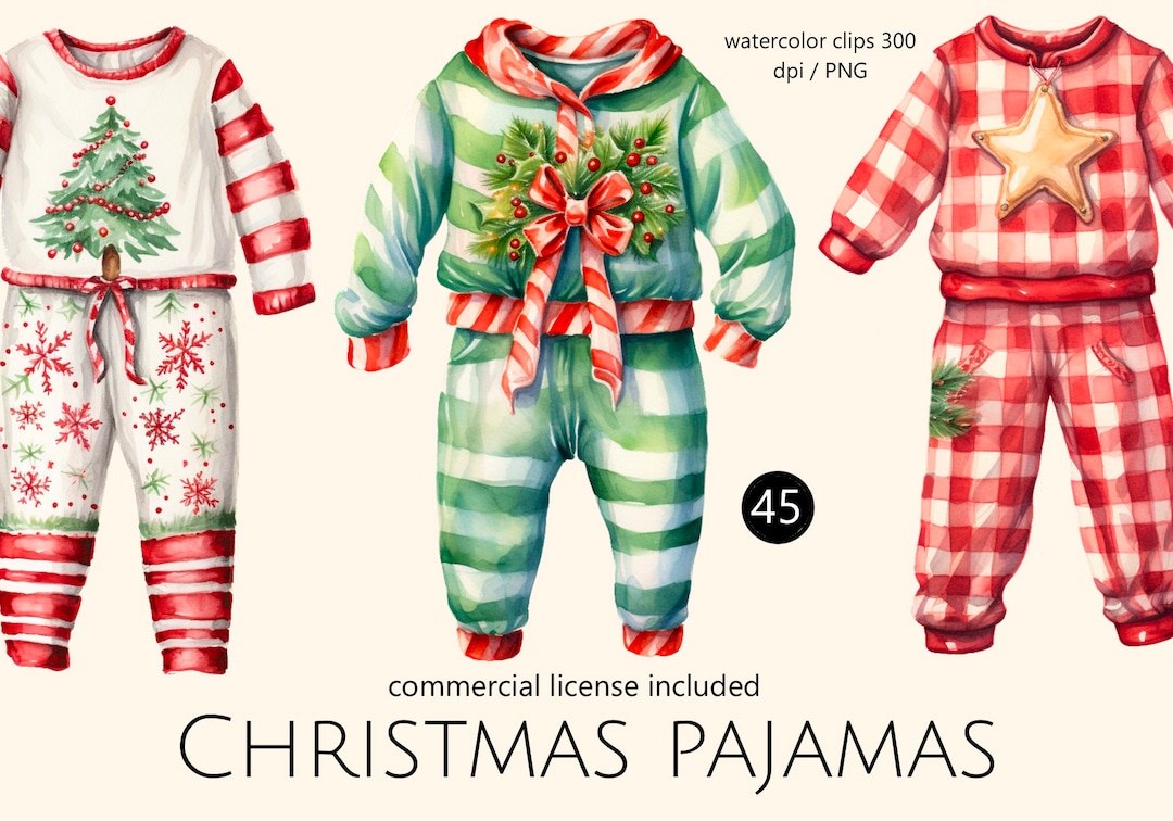 Christmas Pajamas, Fairy Tale Christmas Watercolour Clipart, New Year ...