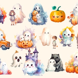 Halloween, Cute Baby Ghost, Kawaii Ghost Clipart Watercolor Png ...