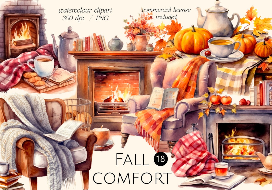 Fall Comfort, Autumn Furniture Set Watercolor Clipart Png, Fall ...