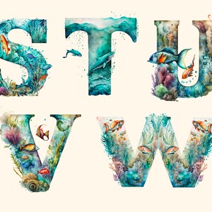 Alphabet Coral Reef, Ocean, Underwater World Watercolor Png, 26 Floral ...