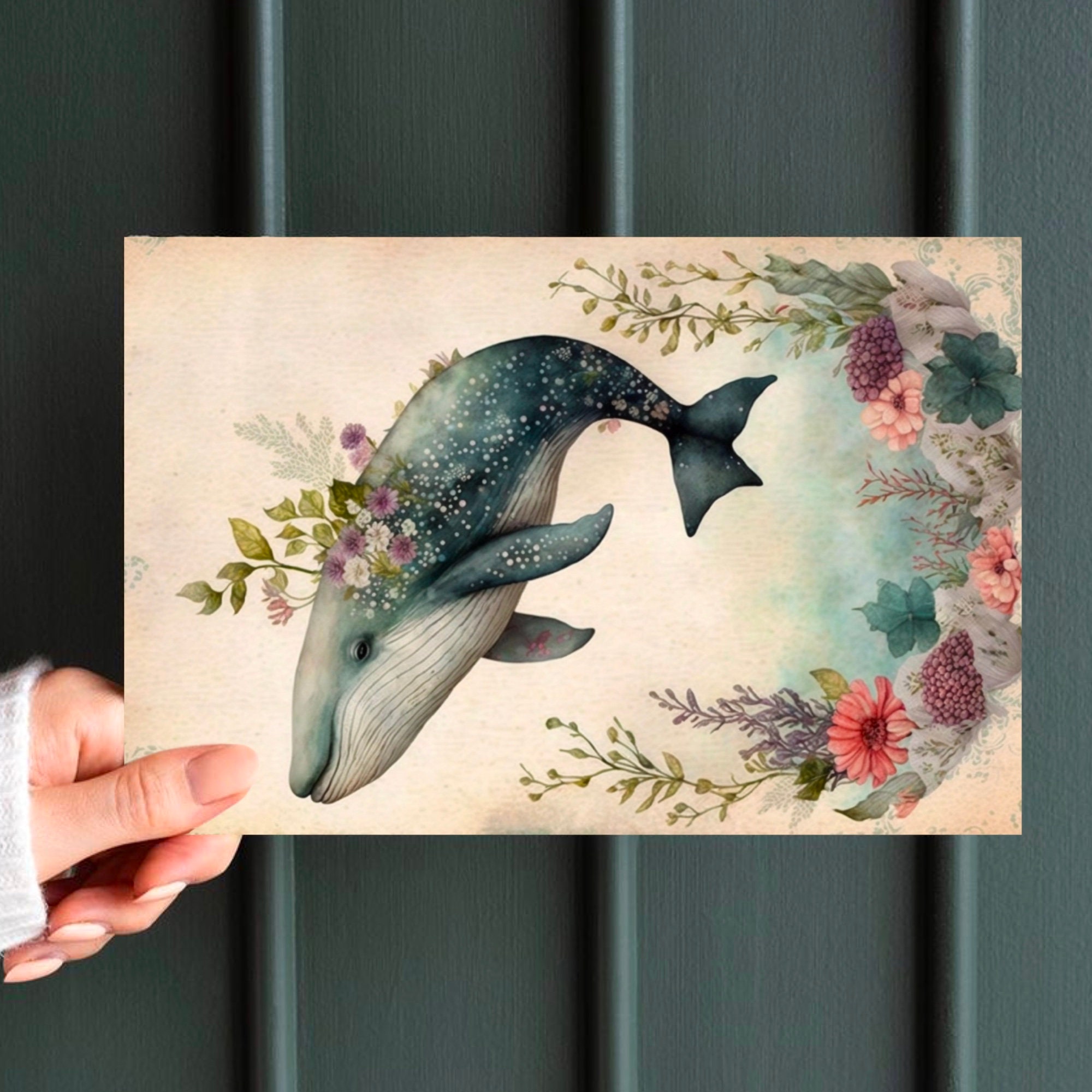 Whales Digital Cards Journal Cards Vintage Postcards Print - Etsy