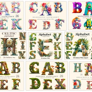 Alphabet Clipart Big Bundle Watercolor, Letters and Numbers Digital ...
