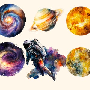Planets Clipart Watercolor Png, Space Digital, Illustration Set ...