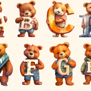 Bears With Alphabet, Animal Alphabet Watercolor Png, 26 Floral Letters ...