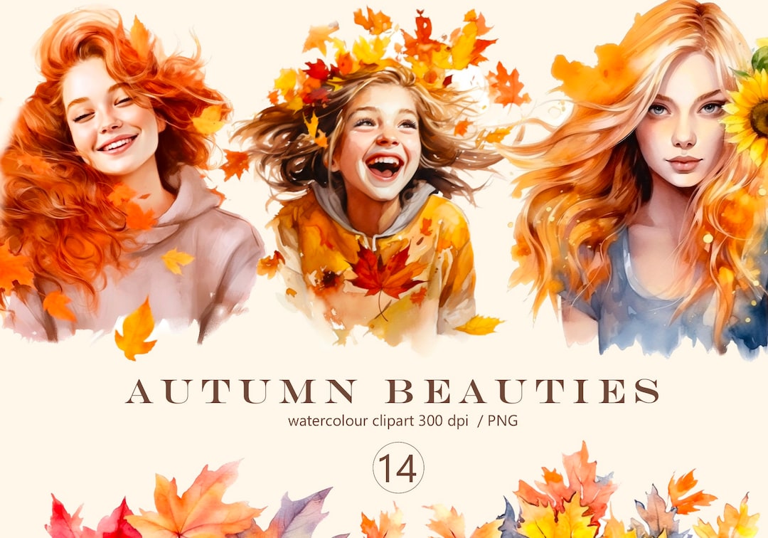 Autumn Watercolor Clipart Png, Girl With Autumn Leaves, Pumpkins ...