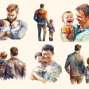 Dad and Baby Clipart Watercolor, Digital Print, Family Illustration Set ...