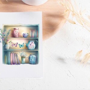 Reading Space, Bookworm, Watercolor, Digital Print, Illustration Set ...