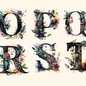 Black Flower Alphabet Watercolor Png, 26 Floral Letters Clipart ...
