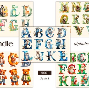Alphabet Clipart Big Bundle Watercolor, Letters and Numbers Digital ...