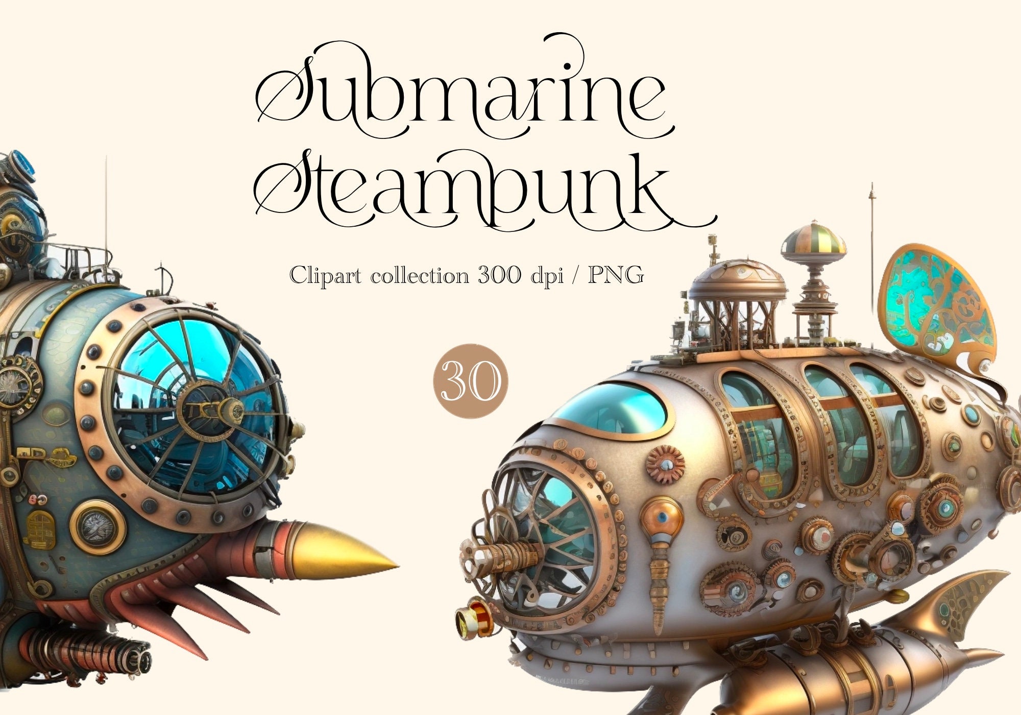 Submarine Steampunk Clipart Watercolor Png Digital Print - Etsy
