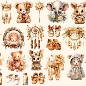 Boho Baby Girl, Watercolor Clipart, Newborn Children PNG, Nursery Decor ...