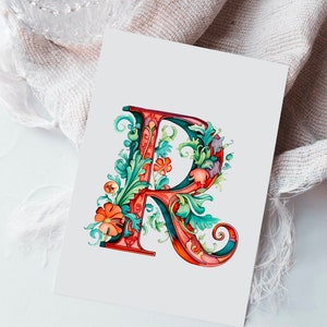 Graceful Alphabet Watercolor Png, 26 Floral Letters Clipart, Digital ...