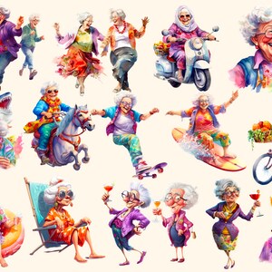 Crazy Grandma Watercolour Clipart, Funny Old Lady Digital , Sweet ...