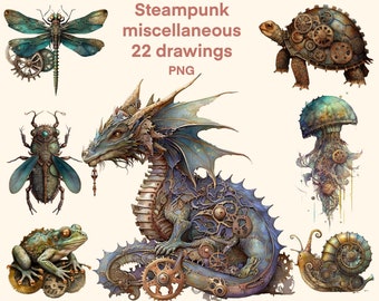 40 Steampunk Sea-life Clipart Watercolor Png, Digital Print ...