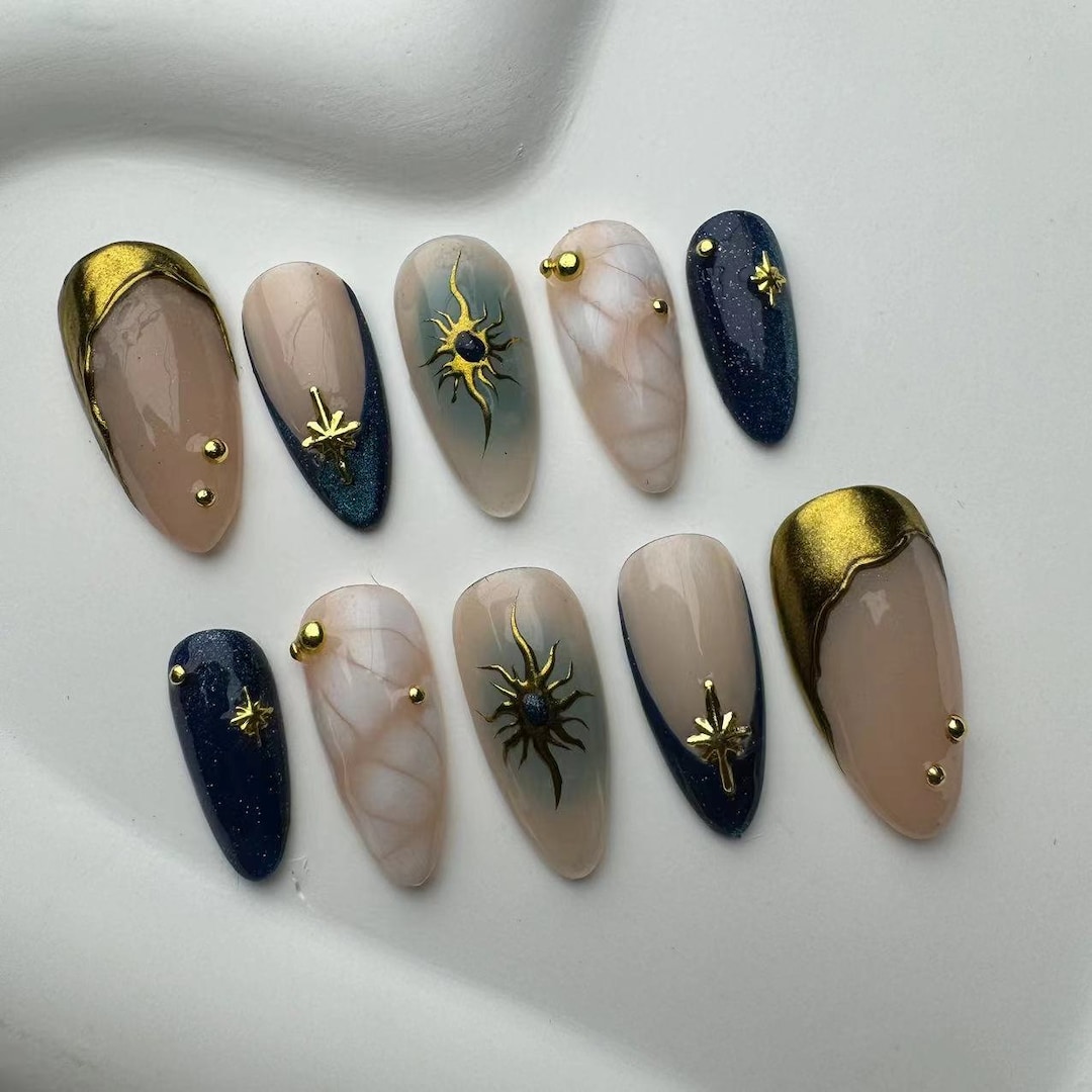 Hand Drawn Press on Nails: Almond, Y2K Style - Etsy