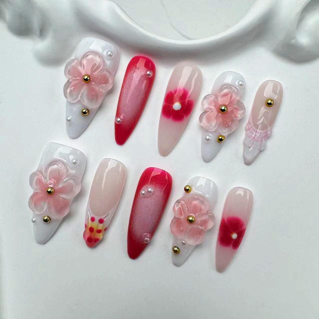 3D Flower Nails/shell Nails/custom Press on Nails/party Press on Nails ...