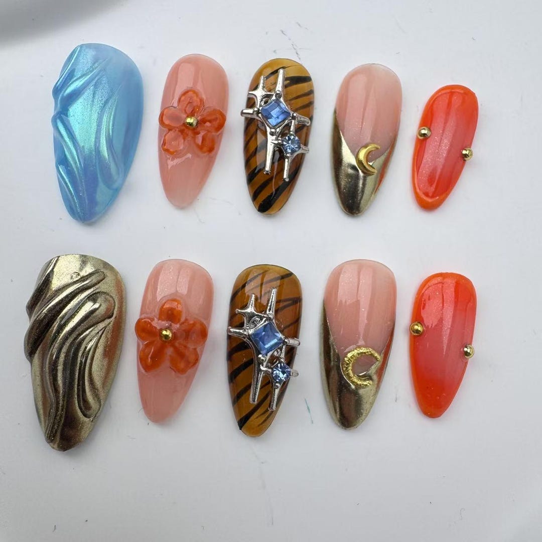 Handmade Press on Nails: Long Almond, Party Wedding Nails/custom Party ...