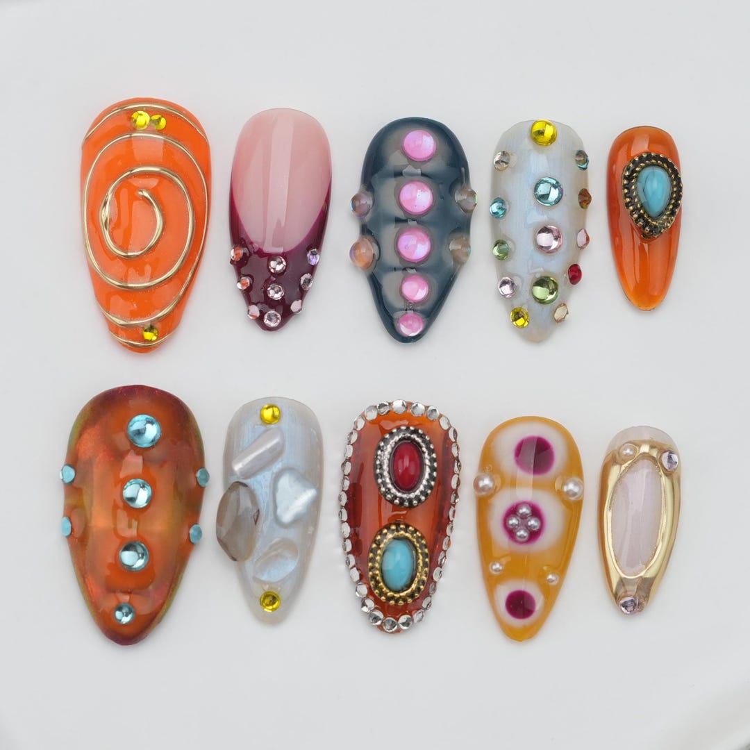 Handmade Cherry Bow Press on Nails: Custom Gel Faux Acrylic Nails ...