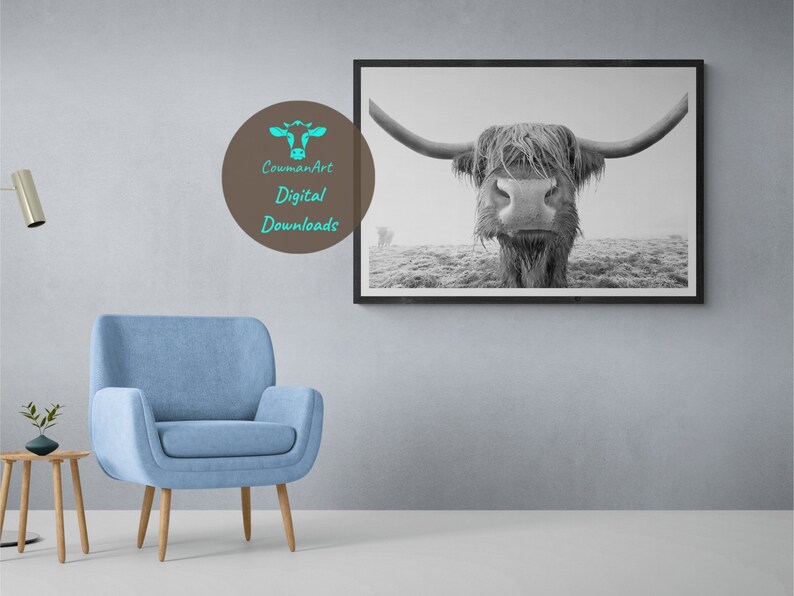 Black & White Cow Print - Highland Cow Photo - DIGITAL DOWNLOAD - Boho ...
