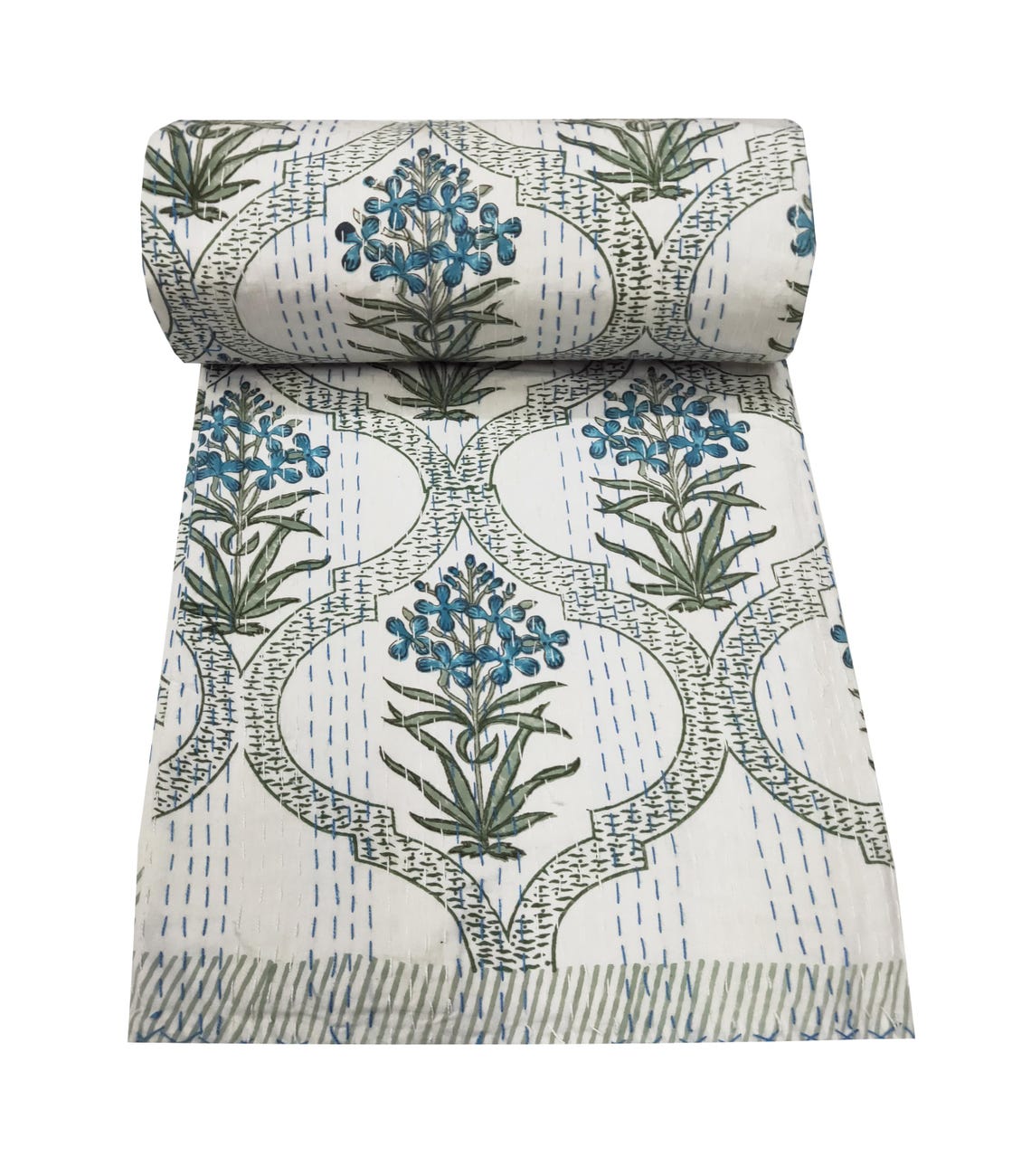 Indian Kantha Quilt Block Printed Kantha Blanket Cotton Kantha ...