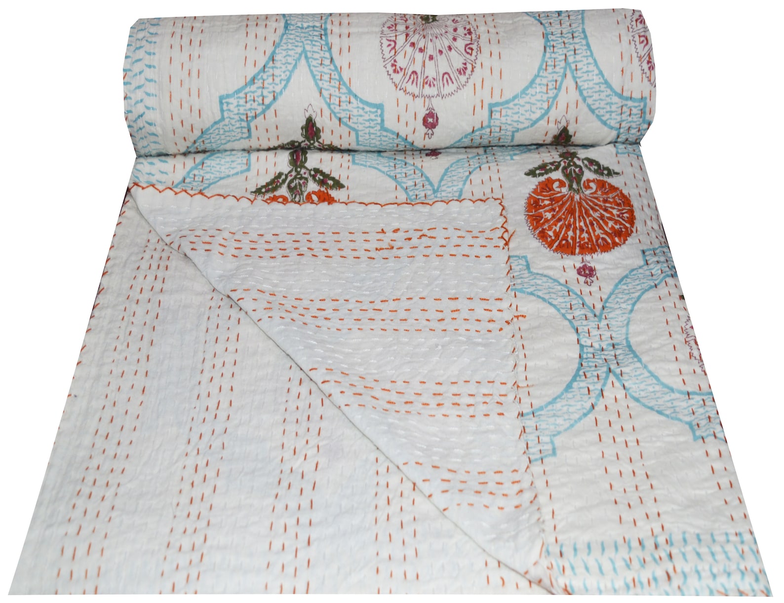 Beautiful Block Print Kantha Quilt Indian Hand Block Print Kantha Quilt ...