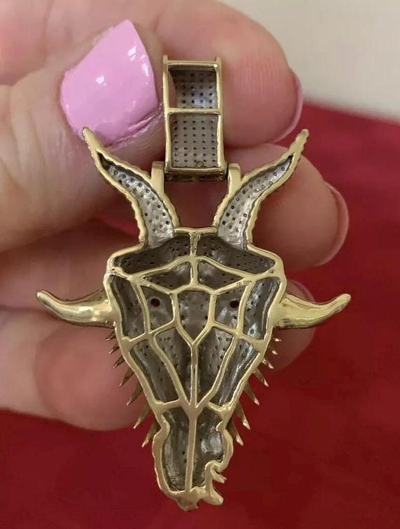 10k Yellow Gold Pave Diamond Red Ruby Eye “Billy Goat… - Gem