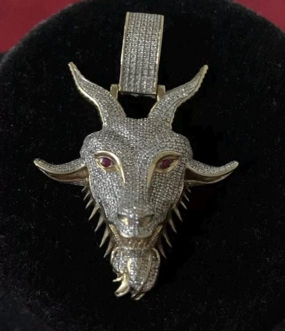 10k Yellow Gold Pave Diamond Red Ruby Eye “Billy Goat… - Gem