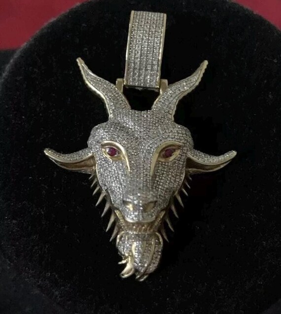 10k Yellow Gold Pave Diamond Red Ruby Eye “Billy Goat… - Gem