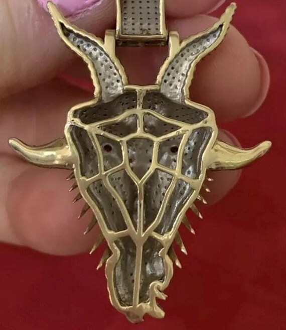 10k Yellow Gold Pave Diamond Red Ruby Eye “Billy Goat… - Gem