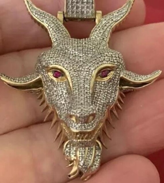 10k Yellow Gold Pave Diamond Red Ruby Eye “Billy Goat… - Gem