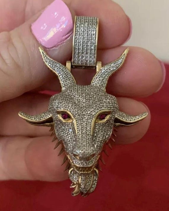 10k Yellow Gold Pave Diamond Red Ruby Eye “Billy Goat… - Gem