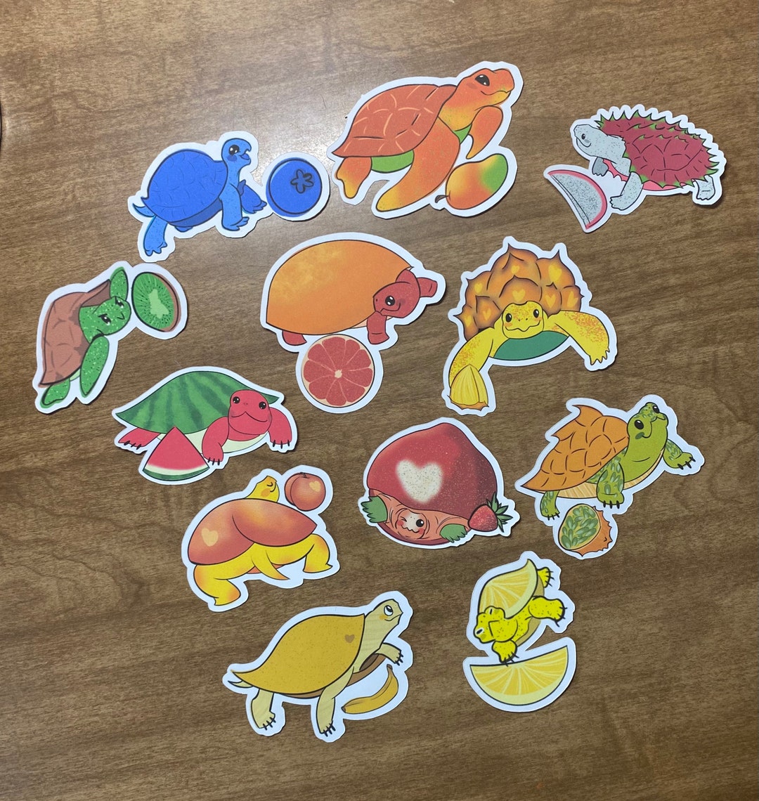 Fruit Turtle Stickers, Pineapple , Strawberry, Blueberry, Lemon, Banana ...
