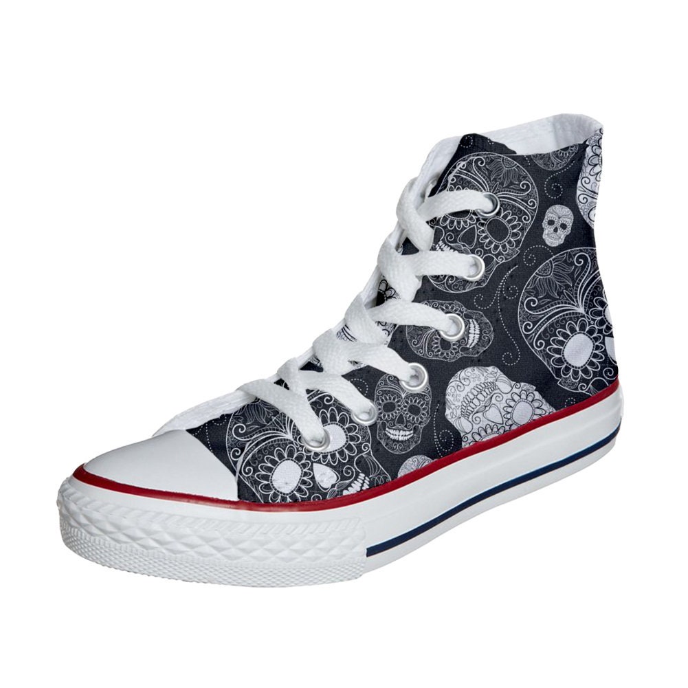 Sneakers Converse All Star Hi Custom Mexican Skull Black White | Etsy