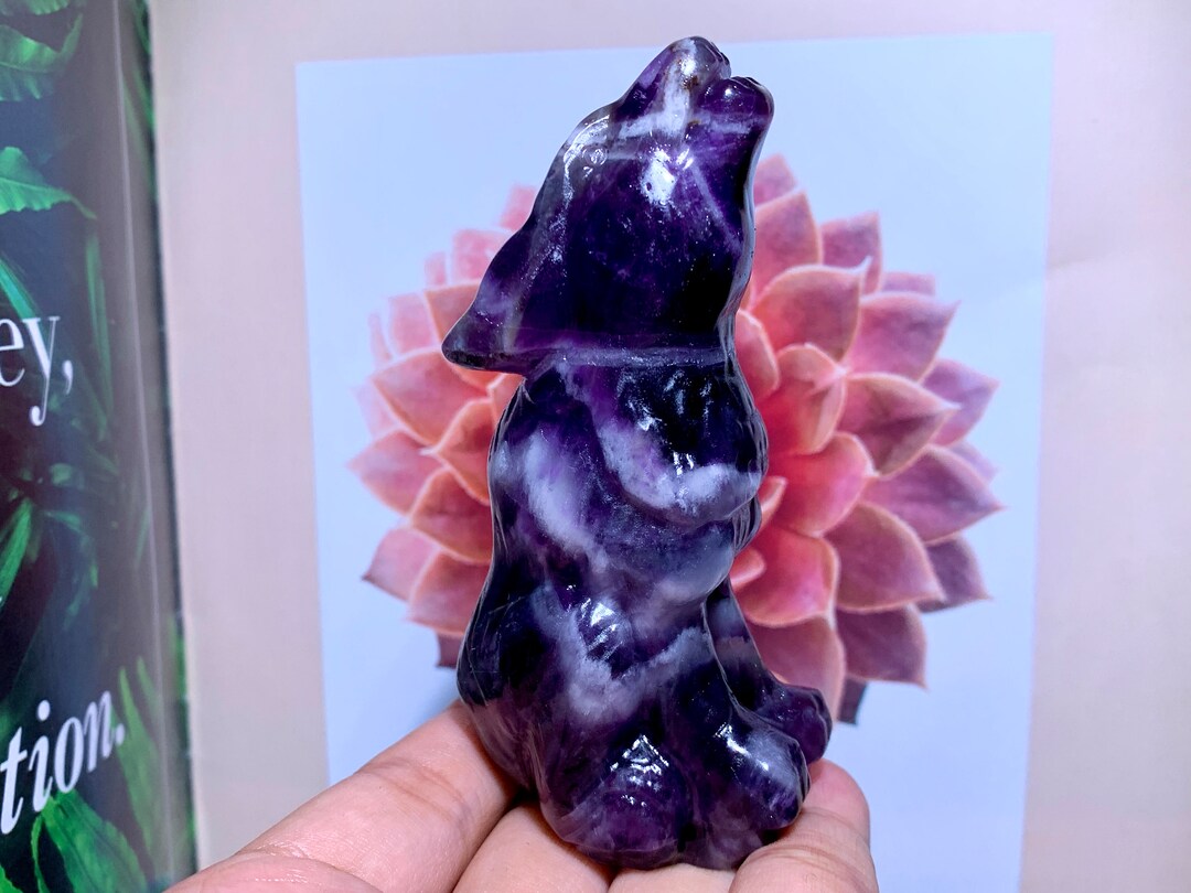 3.5 Natural Dreamy Amethyst Wolf,crystal Hand Carved Crystal Wolf ...