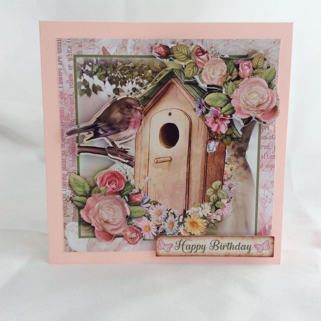 Happy Birthday Card, Unique Birthday Card, Pretty in Pink Card, Spring ...