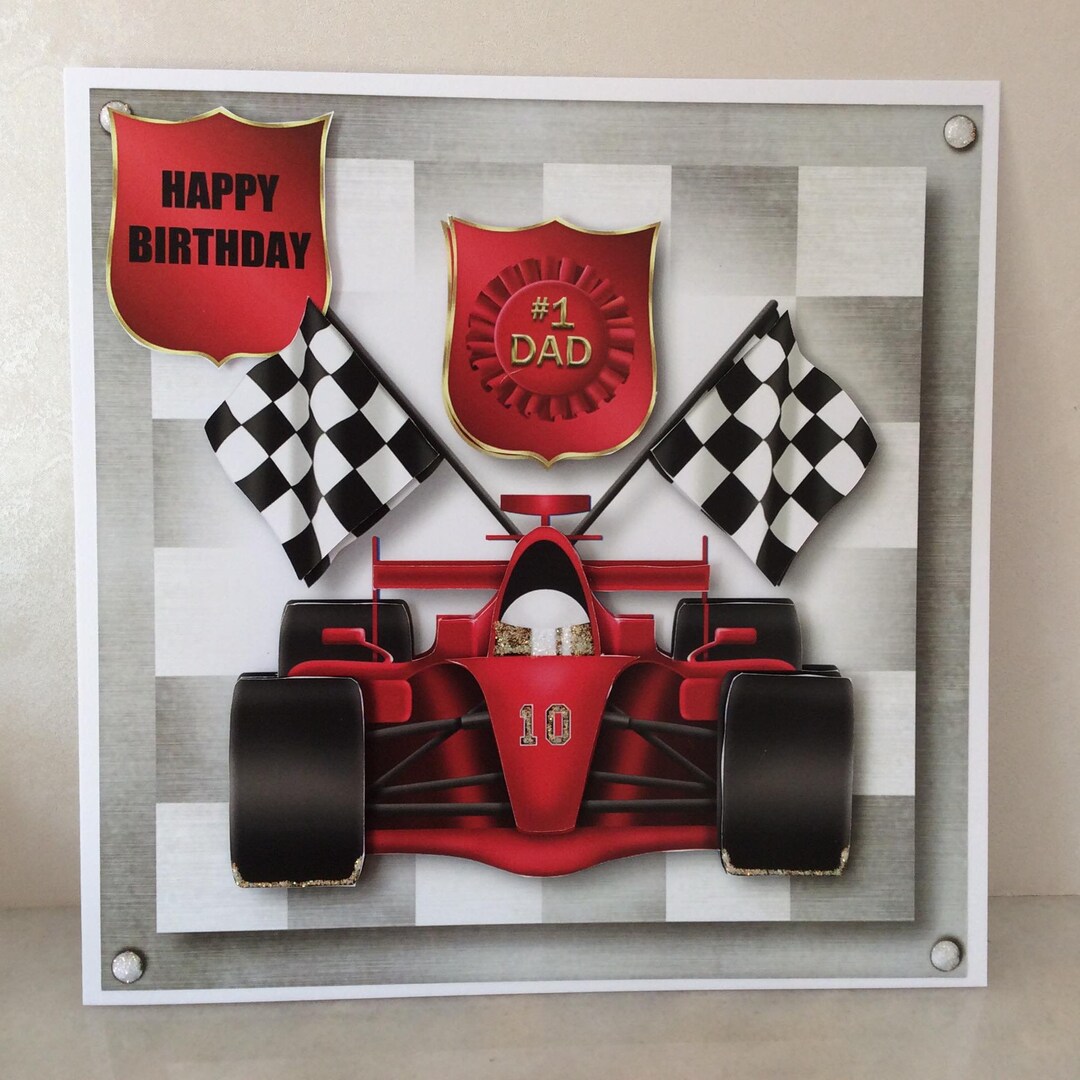 Happy Birthday Dad, No 1 Dad, Father's Birthday Card, Motor Racing Car ...